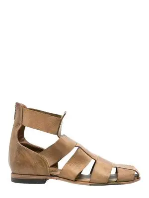 SHOTO Leather Zip Sandals - Brown