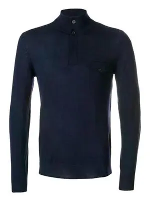PAOLO PECORA Buttoned-neck Jumper - Blue