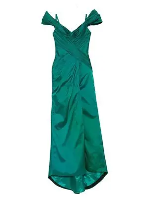 TARIK EDIZ Pleated-shoulder Maxi Dress - Green