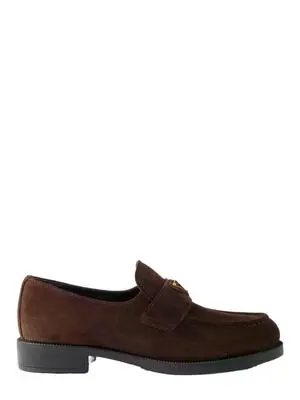 Prada Suede Loafers With Triangle Logo - Brown
