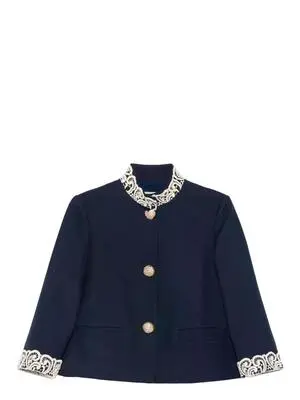 Valentino Garavani Lace-trimmed Button-detailed Jacket - Blue