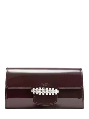 JIMMY CHOO Crystal-embellished Patent-leather Clutch - Brown