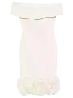 TARIK EDIZ Off-shoulder Rose-embellished Midi Dress - Neutrals