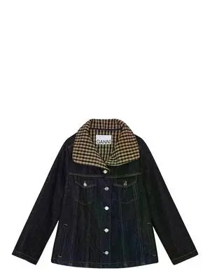 GANNI Checkered-collar Denim Jacket - Blue