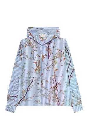 PIERRE-LOUIS MASCIA Floral-print Hooded Shirt - Blue