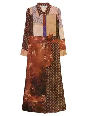 PIERRE-LOUIS MASCIA Aloe Patchwork Belted Dress - Brown