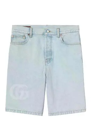 Gucci Double G Logo Denim Shorts - Blue And Green