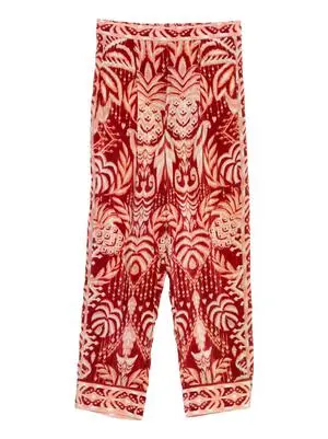 Farm Rio Tropical Tapestry Pleated Ikat Trousers - Red