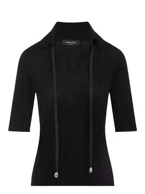 Fabiana Filippi Ribbed V-neck Polo Top - Black