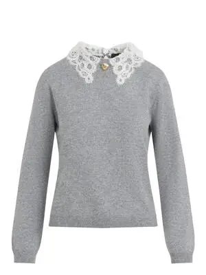 Fabiana Filippi Lace-collar Wool Sweater - Grey