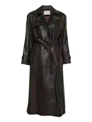 DUCIE Leather Trench Coat - Brown