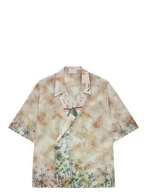 PIERRE-LOUIS MASCIA Floral-print Wrap Shirt - Neutrals