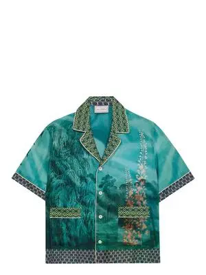 PIERRE-LOUIS MASCIA Landscape-print Short-sleeved Shirt - Green
