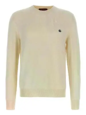 Gucci Logo-Embroidered Wool Sweater Neutrals