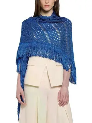 SIMONA CORSELLINI Lace-knit Poncho With Fringed Trim - Blue