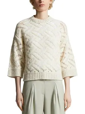 Peserico Textured Three Quarter Sleeve Sweater - Natural White-blue