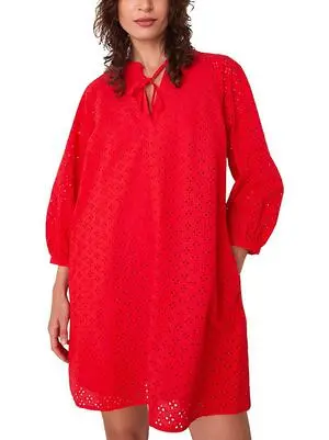 Whistles Broderie Cotton Mini Dress - Red