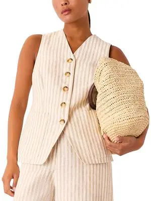Whistles Linen Stripe Vest - Neutral