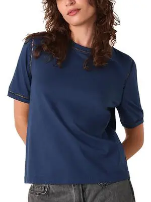 Whistles Openwork Trim Tee - Navy