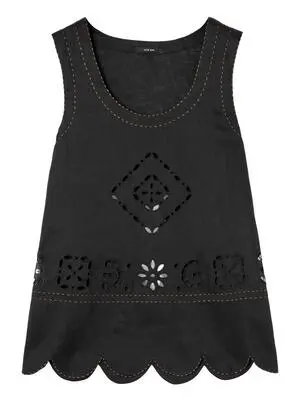 Vita Kin Orlando Scalloped Broderie Anglaise Linen Tank - Black