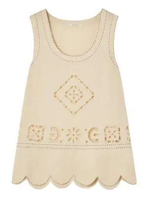 Vita Kin Topstitched Broderie Anglaise Linen Tank - Neutrals
