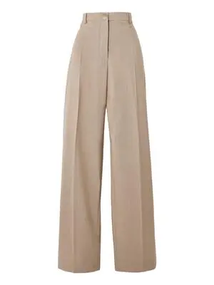 Sportmax Salvo Pleated Grain De Poudre Wool Wide-leg Pants - Neutrals