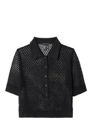 Kiki De Montparnasse Cropped Open-knit Silk Polo Shirt - Black