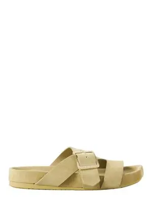 Loewe Ease Buckled Suede Slides Neutrals