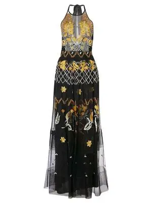 TEMPERLEY LONDON Remi Halter Embroidered Tulle Gown - Black