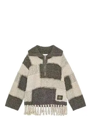 GANNI Paneled Zip-up Sweater - Grey