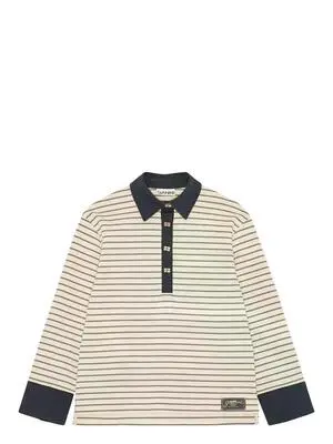 GANNI Striped Long-sleeve Polo Shirt - Neutrals