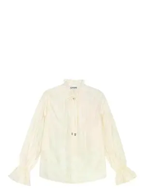 GANNI Ruffled-cuff Blouse - Neutrals