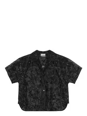 GANNI Sequin-embellished Short-sleeve Shirt - Black