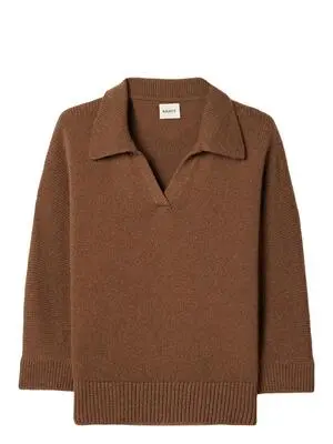 Khaite Herve Cashmere Polo Sweater - Brown