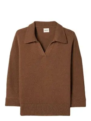 Khaite Herve Cashmere Polo Sweater Tan