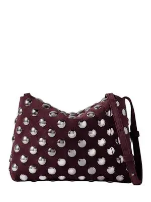 Khaite Lina Medium Studded Suede Shoulder Bag - Burgundy