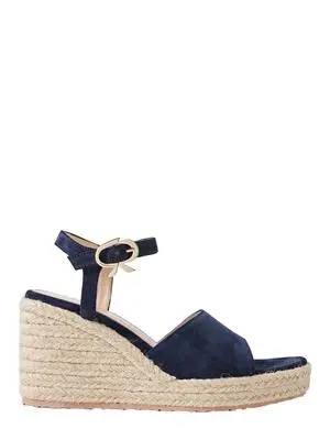 GIANVITO ROSSI 90 Suede Espadrille Wedge Sandals Navy
