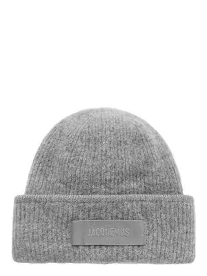 Jacquemus Ribbed-knit Beanie With Grosgrain Trim - Gray