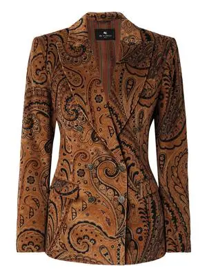 Etro Double-breasted Paisley-print Corduroy Blazer - Brown