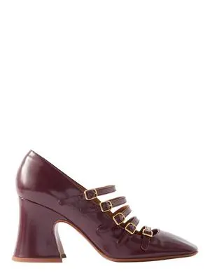 Chloé Janis Buckled Glossed-leather Mary Jane Pumps - Burgundy