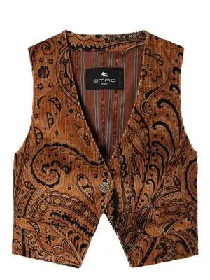 Etro Paisley-print Cotton-blend Corduroy Vest - Brown
