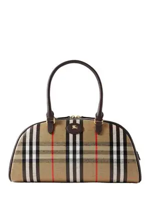 Burberry Textured Leather-trimmed Coated Canvas-jacquard Tote - Neutrals