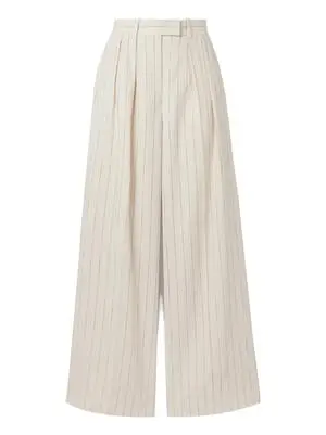 ANINE BING Lou Pleated Pinstriped Wide-leg Pants - Off-white