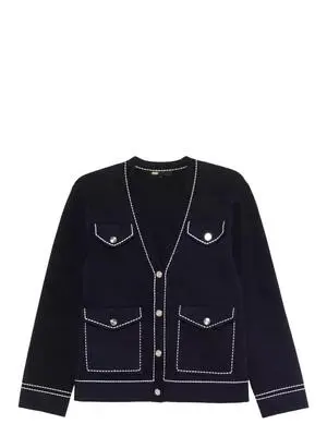 Maje Contrast-stitch Cardigan - Blue
