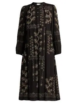 Antik Batik Flared Midi Dress - Black