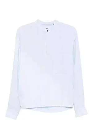 Giorgio Armani Band-collar Linen Shirt - Blue