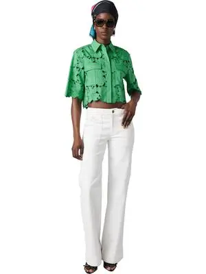 Diane Von Furstenberg Joan Cotton Poplin Top - Indian Green