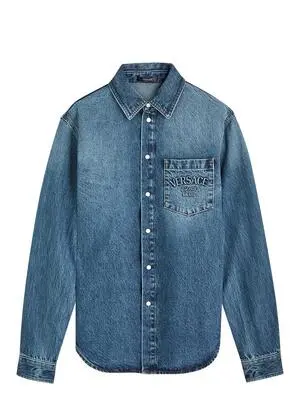 Versace Logo Denim Shirt - Mid Blu