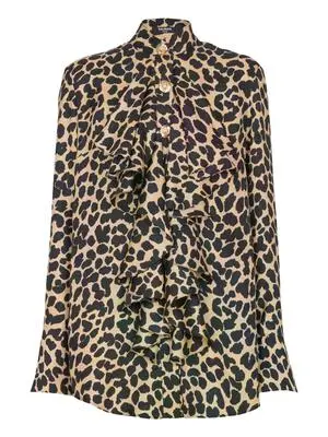 BALMAIN Leopard-Print Ruffled Shirt