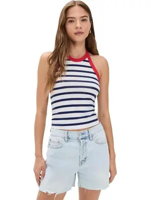 ASKK NY Henley Tank - Thin Navy Stripe